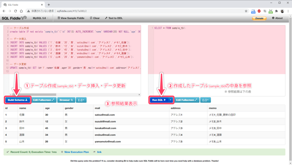 Db Sql テーブル作成とデータ参照のsql文をオンライン上で手軽に試す これを読めば思い出す